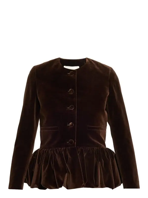 LIBEROWE Velvet Peplum Jacket - Dark Brown