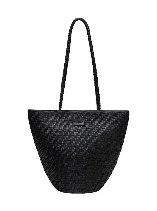 ECOTORIE Cotorie Arlington Woven Leather Bucket Bag - Black