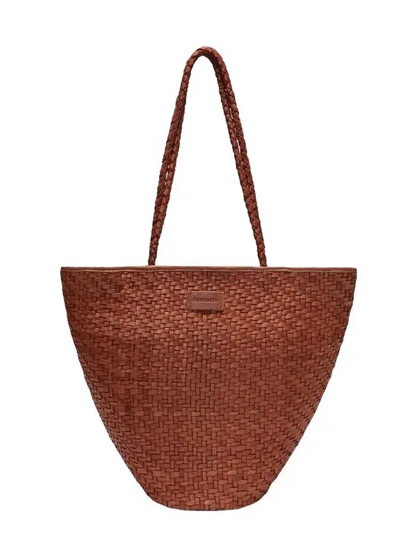 ECOTORIE Cotorie Arlington Woven Leather Bucket Bag - Brandy