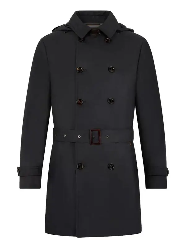MOORER Hooded Belted Trench Coat - Black
