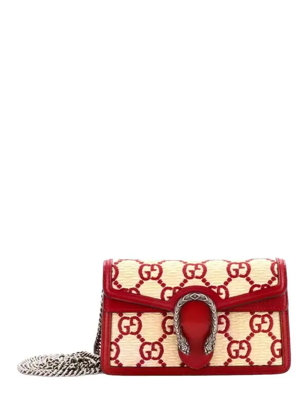 Gucci Dionysus Gg Straw Super Mini Crossbody Bag - Red