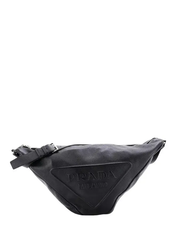 Prada Triangle Logo Zip Messenger Bag - Black