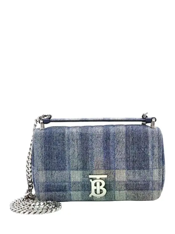 Burberry Lola Crossbody Bag Quilted Printed Denim - Blue