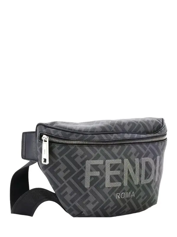 Fendi Ff 1974 Logo Waist Bag Zucca Coated Canvas - Black