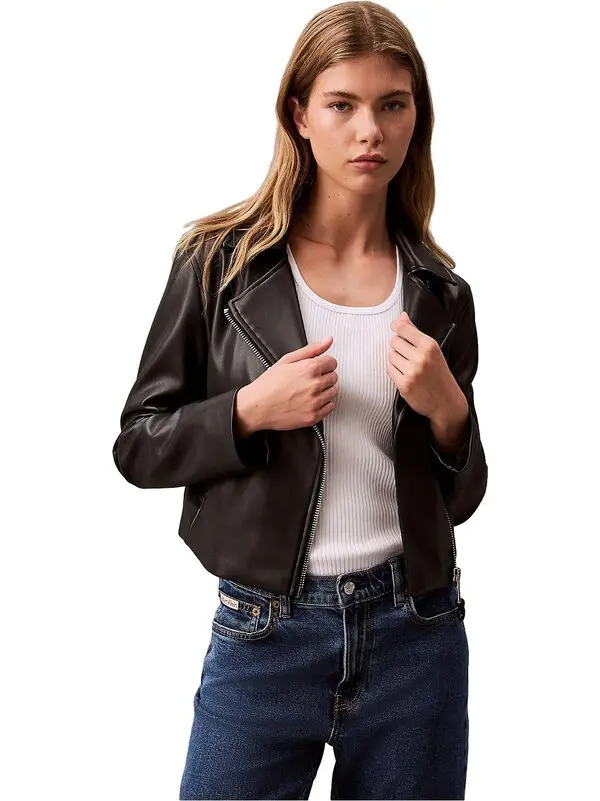 Calvin Klein Faux Leather Moto Jacket - Black Beauty