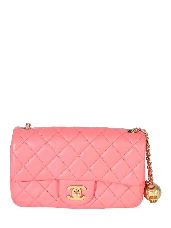 Chanel Quilted Lambskin Pearl Crush Rectangular Flap Bag - Pink