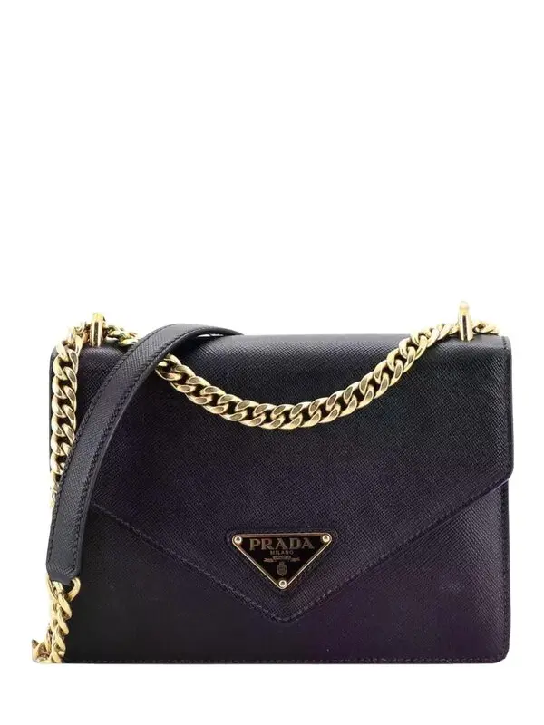 Prada Envelope Flap Chain Shoulder Bag Saffiano Leather Small Crossbody - Black