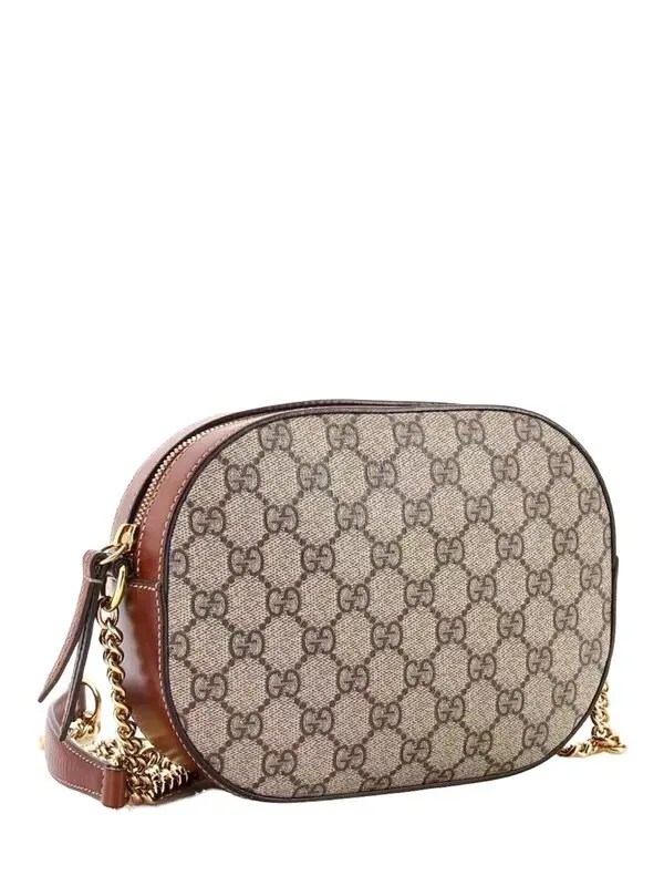 Gucci Chain Gg Coated Canvas And Leather Mini Crossbody Bag - Brown