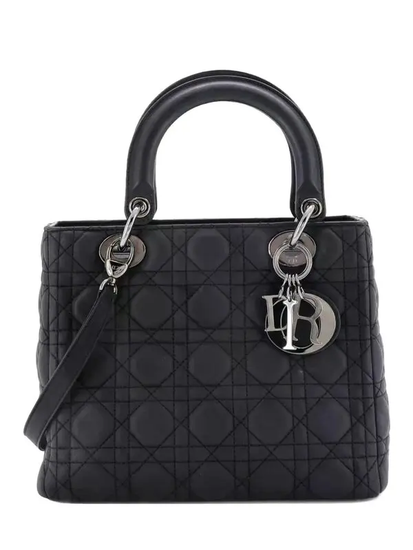 Dior Lady Bag Cannage Quilt Lambskin Medium Satchel - Black