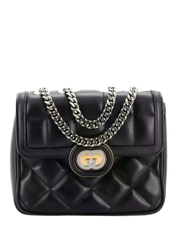 Gucci Deco Chain Flap Mini Crossbody Bag Matelasse Leather - Black