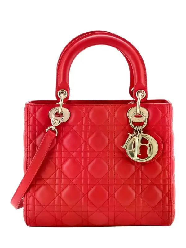 Dior Lady Cannage Quilt Lambskin Medium Satchel - Red