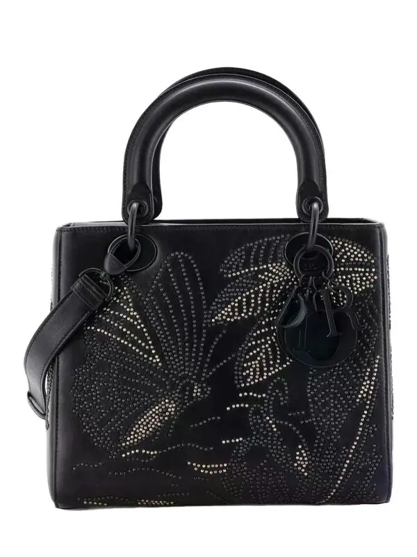 Dior Butterfly Lady Bag Embroidered And Beaded Leather Medium - Black