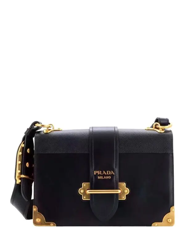 Prada Cahier Leather And Saffiano Leather Large Crossbody Bag - Black