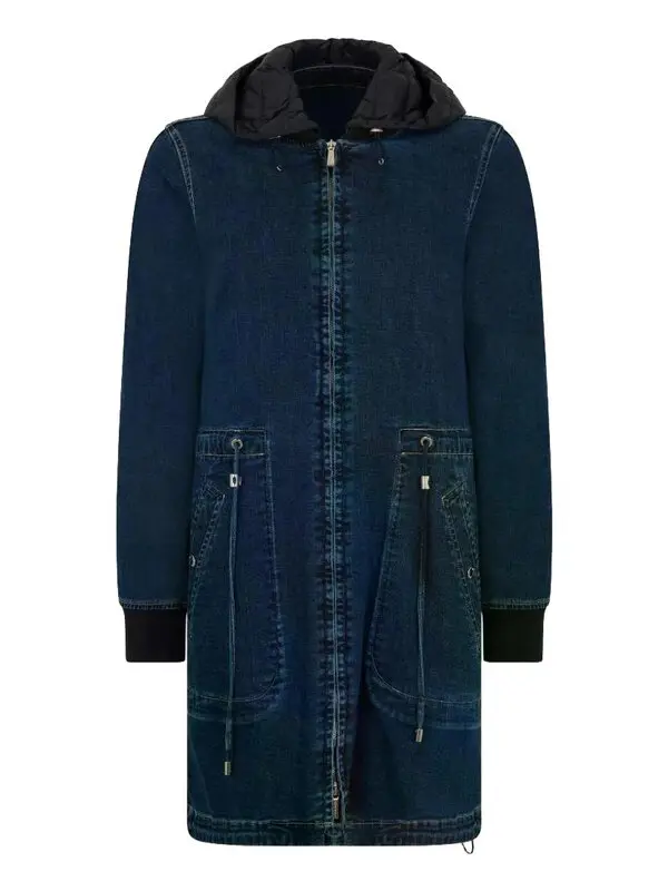 MOORER Hooded Zip-up Denim Coat - Blue