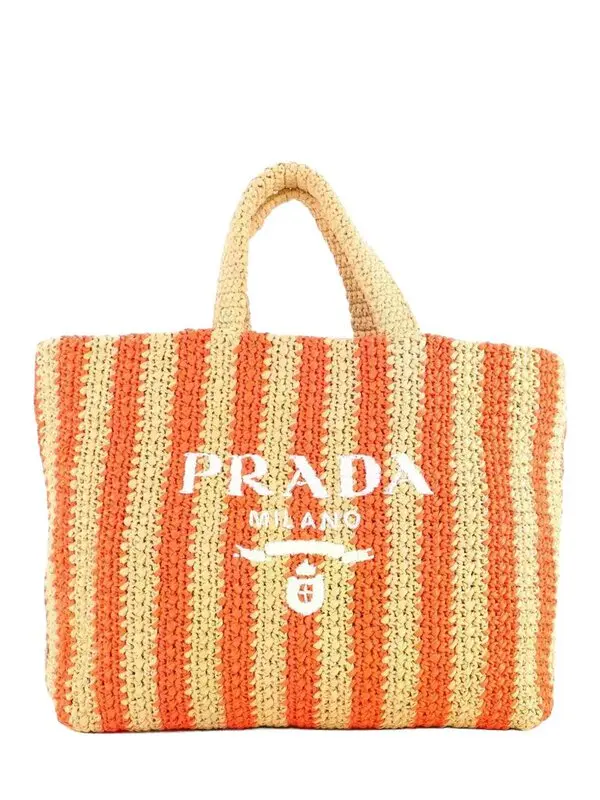 Prada Logo Raffia Large Tote Bag - Multicolour