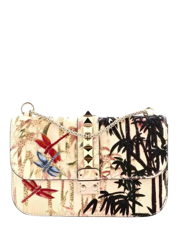 Valentino Garavani Glam Lock Embroidered Leather Medium Shoulder Bag - Neutrals