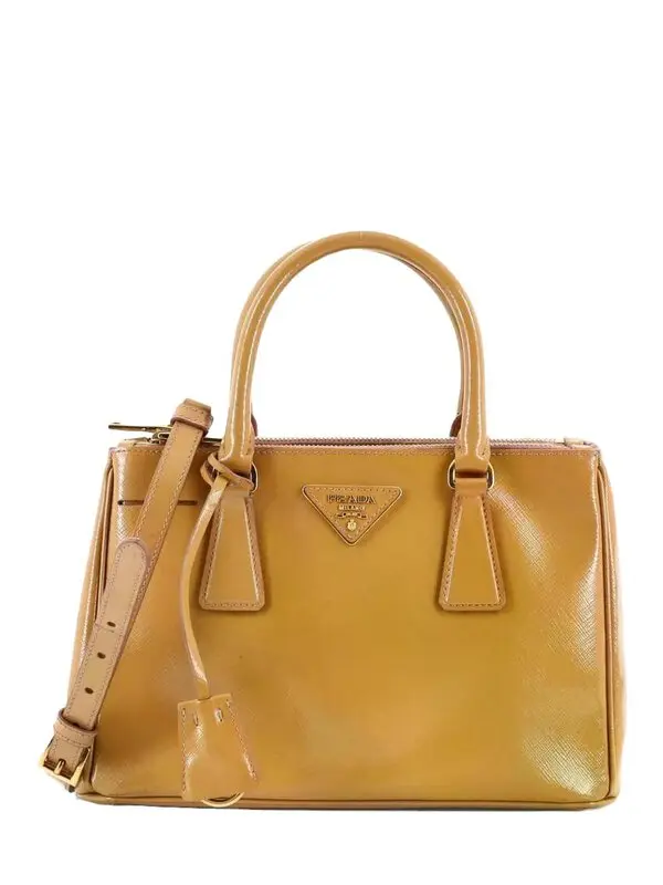Prada Double Zip Lux Tote Vernice Saffiano Leather Small Satchel - Neutrals