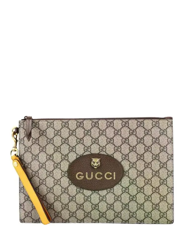 Gucci Neo Vintage Gg Coated Canvas Wristlet - Brown