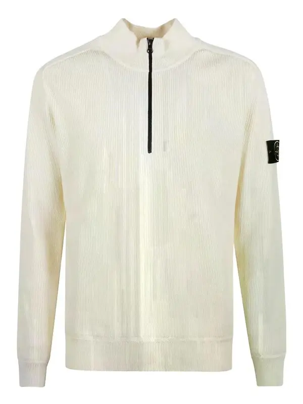 Stone Island Ribbed Zip-up Sweater - White