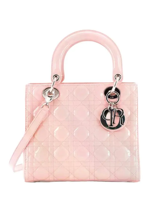 Dior Lady Cannage Quilt Patent Medium Satchel - Pink