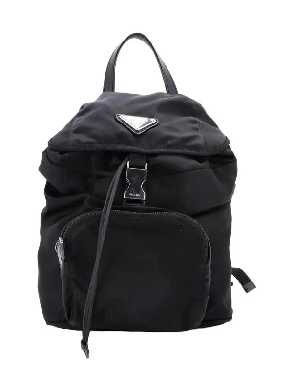 Prada Single Buckle Pocket Tessuto Small Backpack - Black
