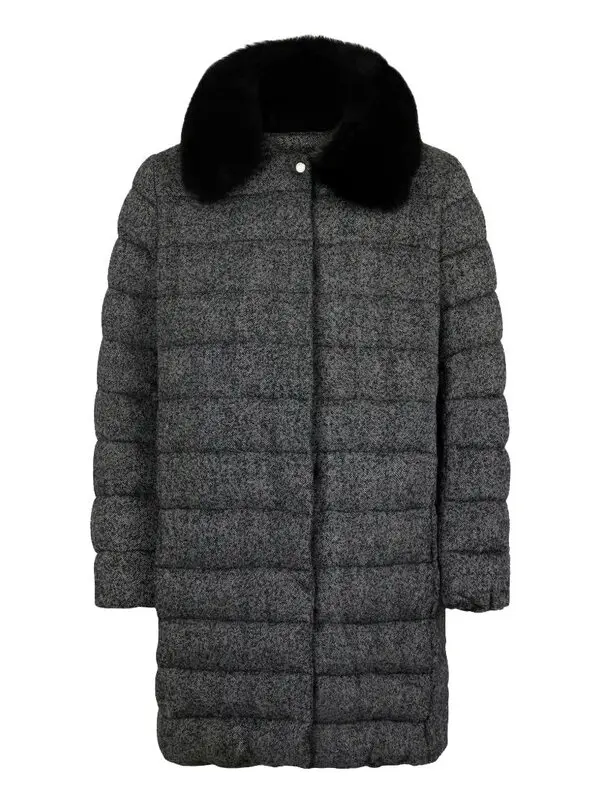 MOORER Padded Coat With Fur Collar - Black