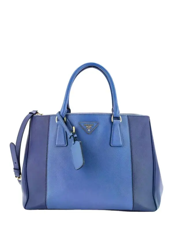 Prada Bicolor Double Zip Saffiano Leather Medium Tote - Blue