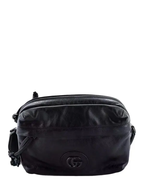 Gucci Tonal Double G Leather Crossbody Bag - Black