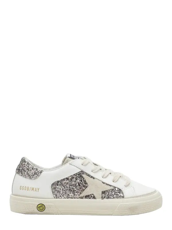 GOLDEN GOOSE May Leather Sneakers With Glitter - White