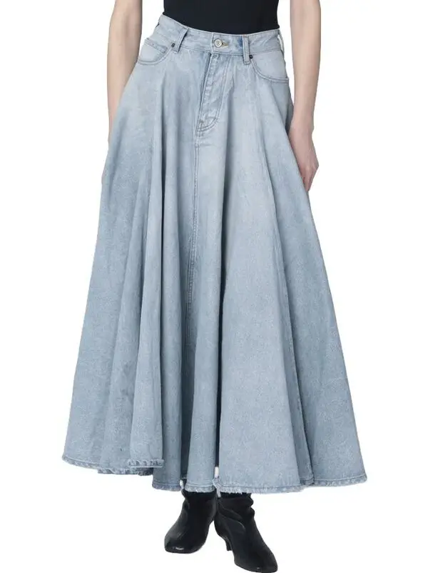 Balenciaga Maxi Godet Denim Skirt - Light Blue