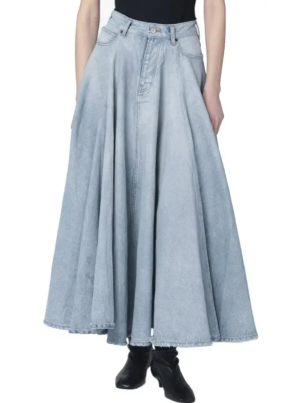 Balenciaga Maxi Godet Denim Skirt - Light Blue
