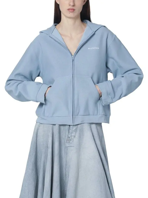 Balenciaga Regular Fit Zip Hoodie - Light Blue