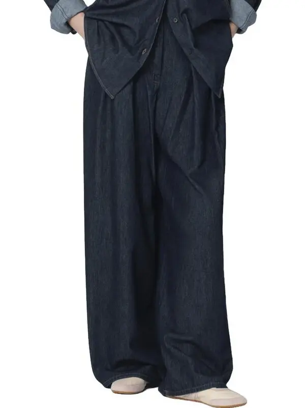 Dries Van Noten Indigo Denim Wide-leg Trousers With Pleats - Blue