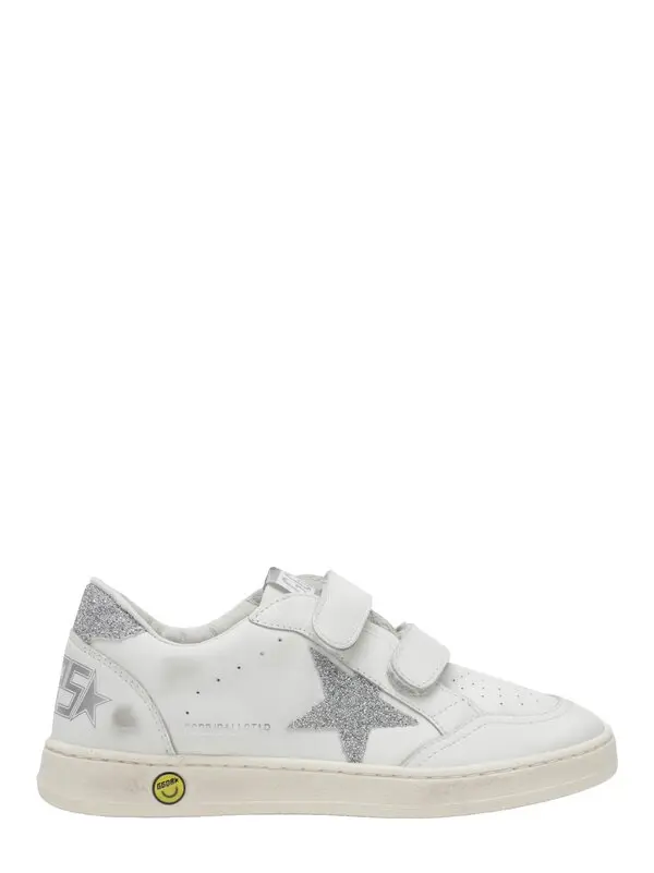 GOLDEN GOOSE Ball Star Sneakers In Leather With Glitter And Velcro - White