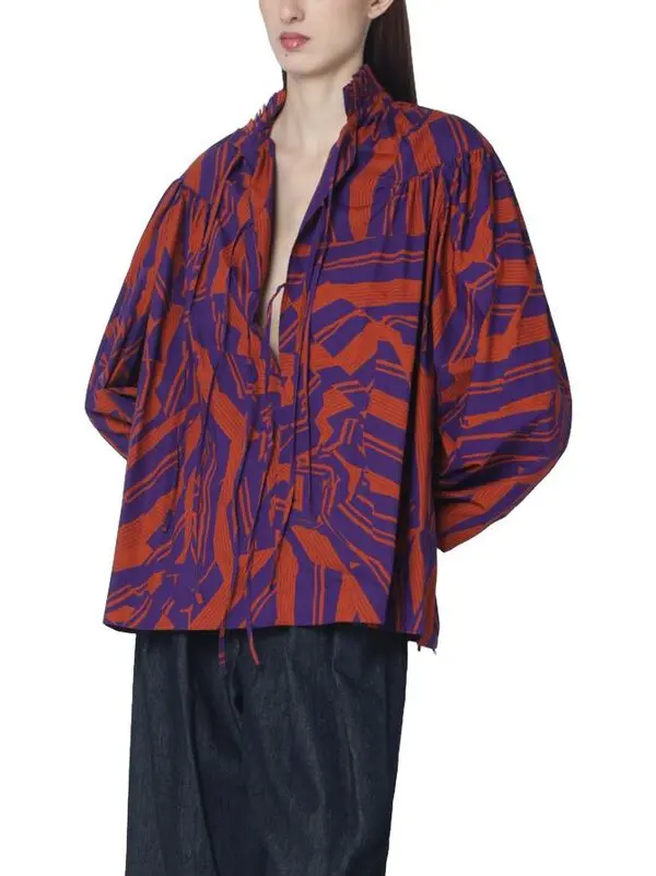Dries Van Noten Loose Shirt With Crushed Stripe Print And Ruffle Details - Orange
