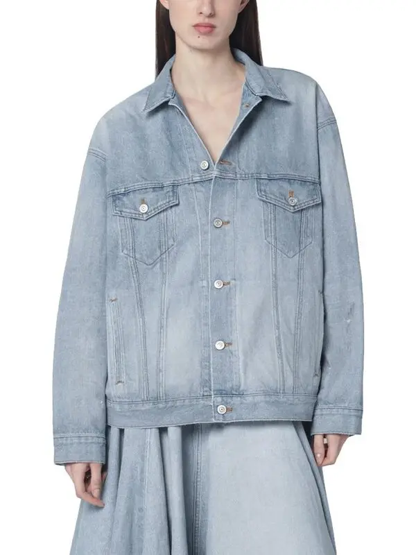 Balenciaga Vintage-effect Denim Jacket - Light Blue