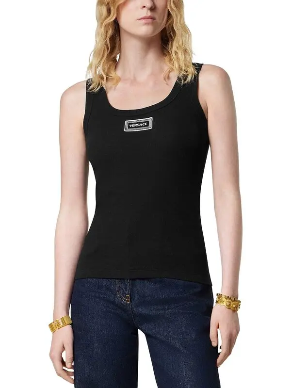 Versace Stretch Ribbed Cotton Tank Top - Black