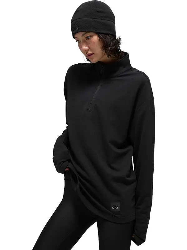Alo Yoga Double Take Long Sleeve 1/4 Zip Sweatshirt - Black