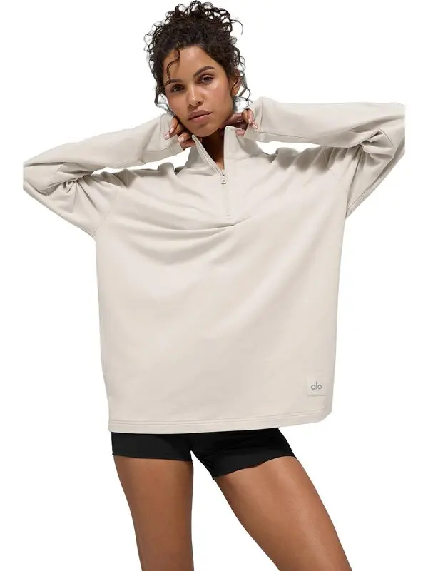 Alo Yoga Double Take Long Sleeve 1/4 Zip Sweatshirt - Bone