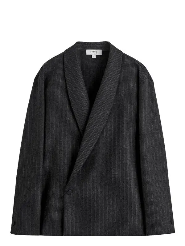 Cos Pinstriped Wool Wrap Blazer - Gray