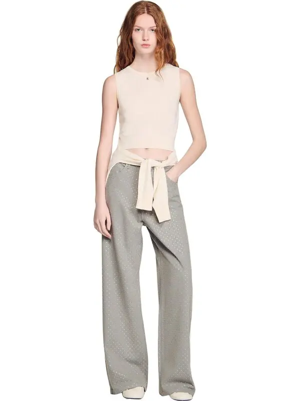 Sandro Sleeveless Knit Cropped Sweater - Ecru