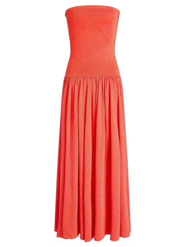Zimmermann Strapless Metallic Stretch-knit Maxi Dress - Tomato Red