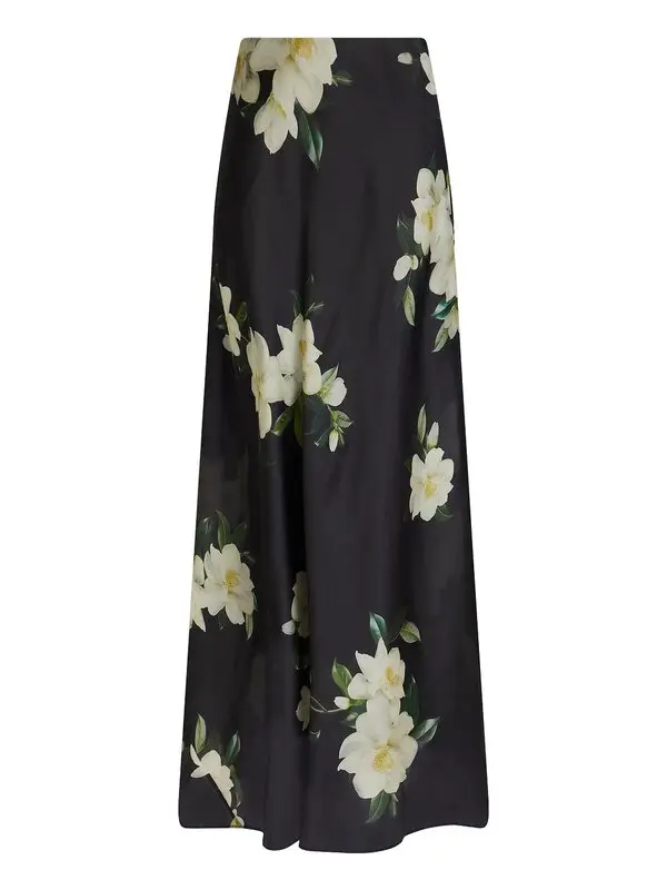 Zimmermann Floral-print Silk-organza Maxi Skirt - Black