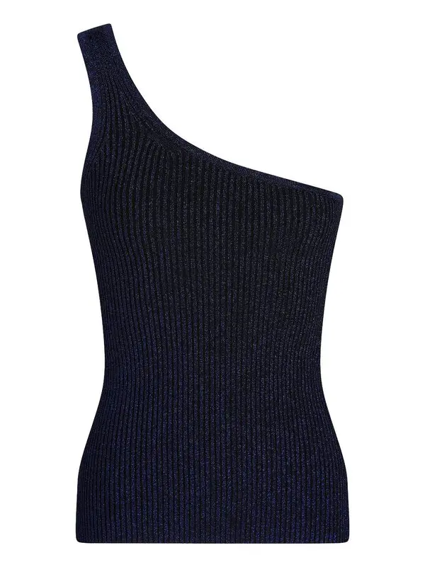 Zimmermann One-shoulder Metallic Ribbed-knit Top - Indigo