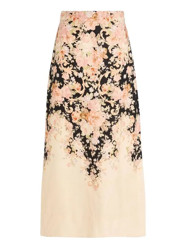Zimmermann Floral-print Linen Maxi Skirt - Cream
