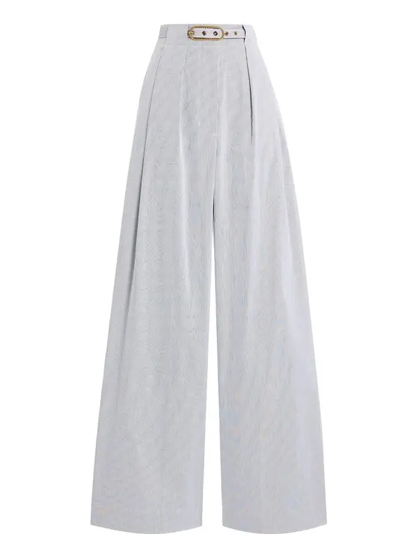 Zimmermann Belted Pinstriped Wide-leg Pants - Blue