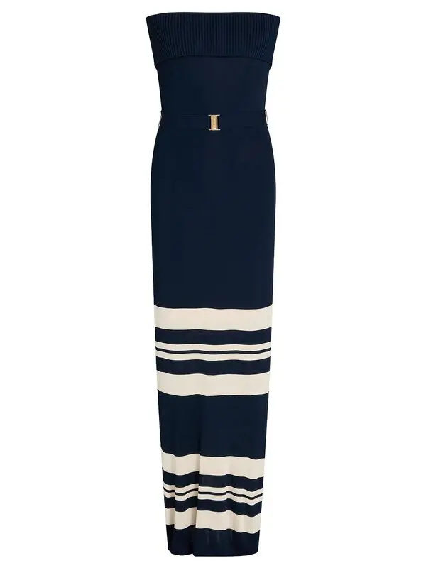 Zimmermann Strapless Striped Knitted Maxi Dress - Navy