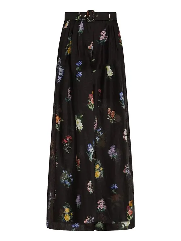 Zimmermann Pleated Floral-print Wide-leg Pants - Black
