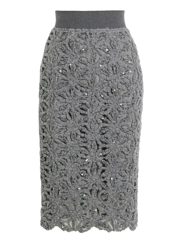 Brunello Cucinelli Sequin-embellished Wool-blend Skirt - Gray