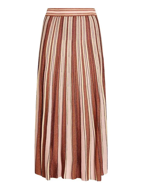 Zimmermann Striped Metallic Knitted Midi Skirt - Light Brown